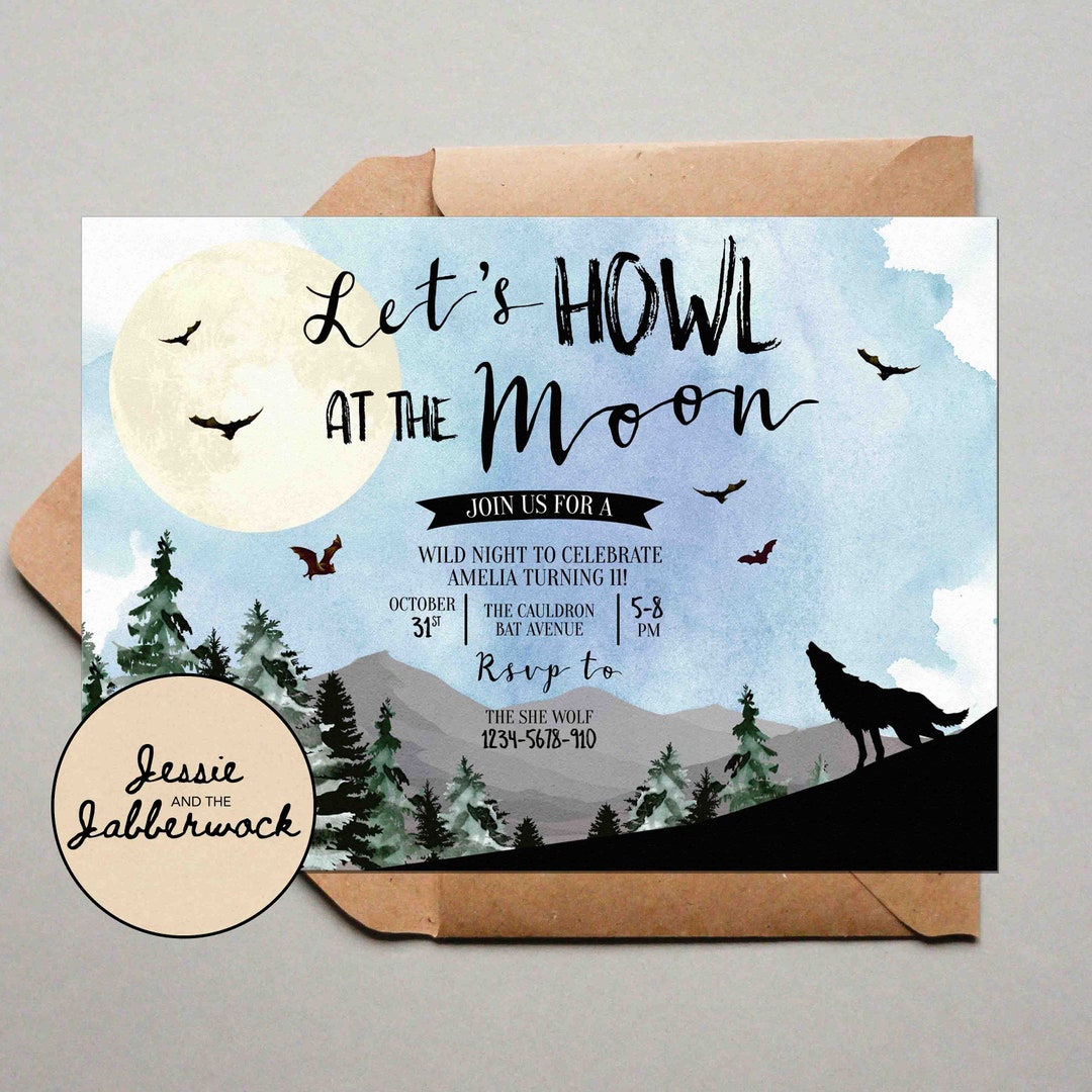 Wolf Invitation Howl at the Moon Birthday Invite Autumn - Etsy UK