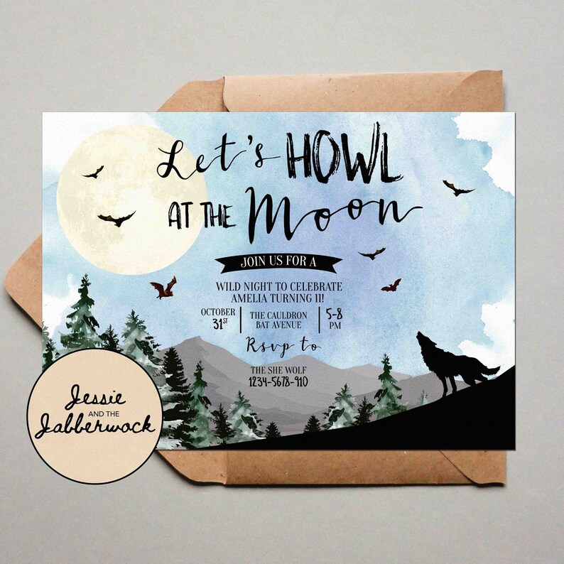 Wolf Invitation Howl at the Moon Birthday Invite Autumn - Etsy UK