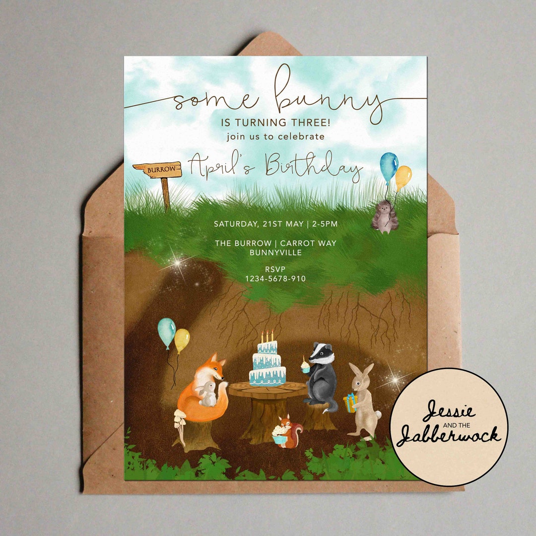 Whimsical Woodland Animals Party Invitation | Underground Bunny Burrow ...