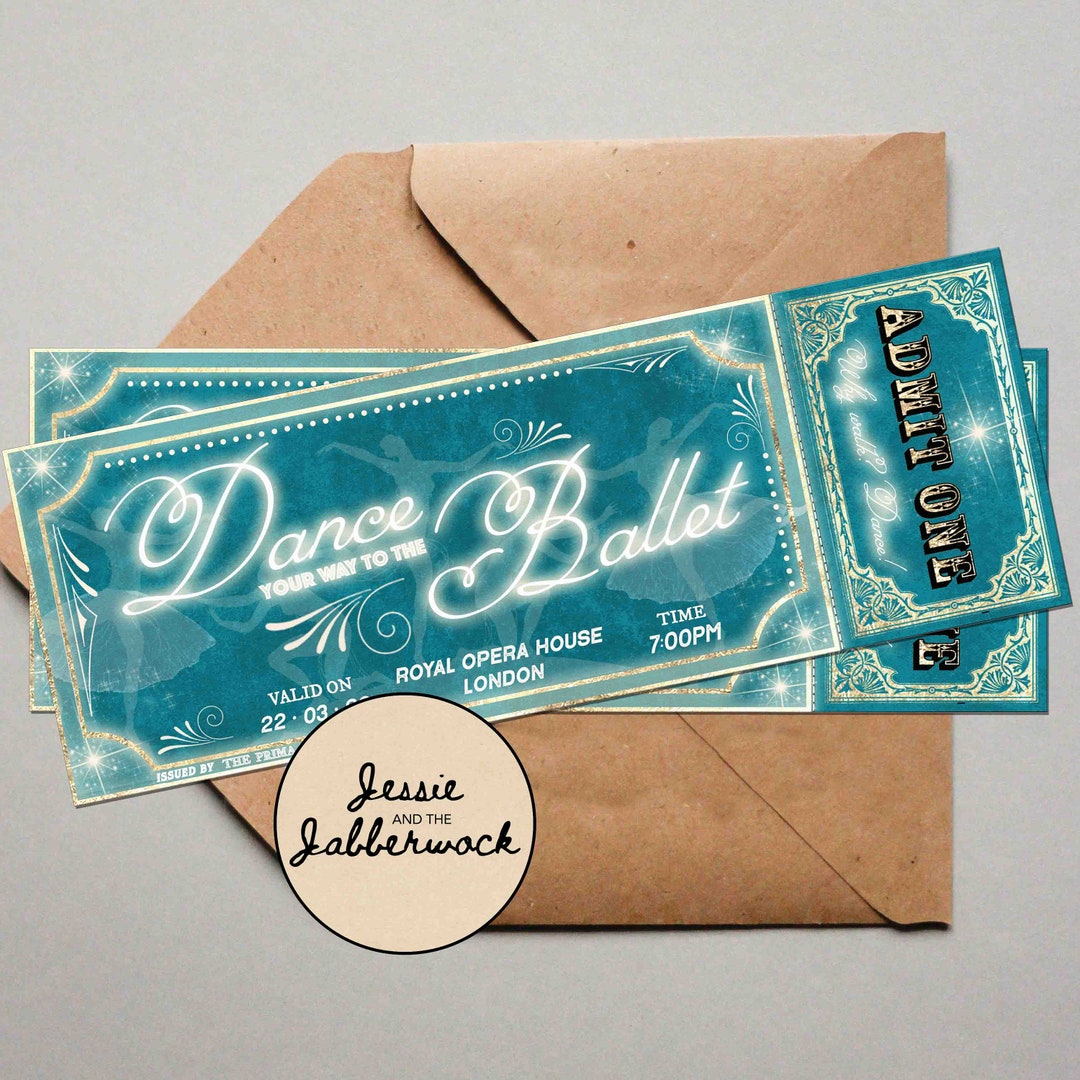 Ballet Ticket Invite Ballerina Birthday Invitation Birthday Gift ...