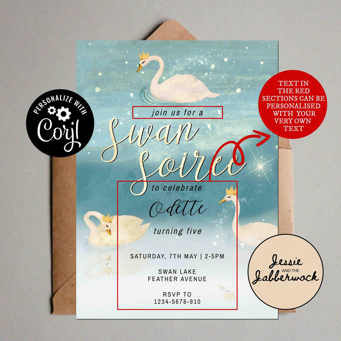 Swan Birthday Invite Template | Swan Soirée Party Invitation | Swan ...