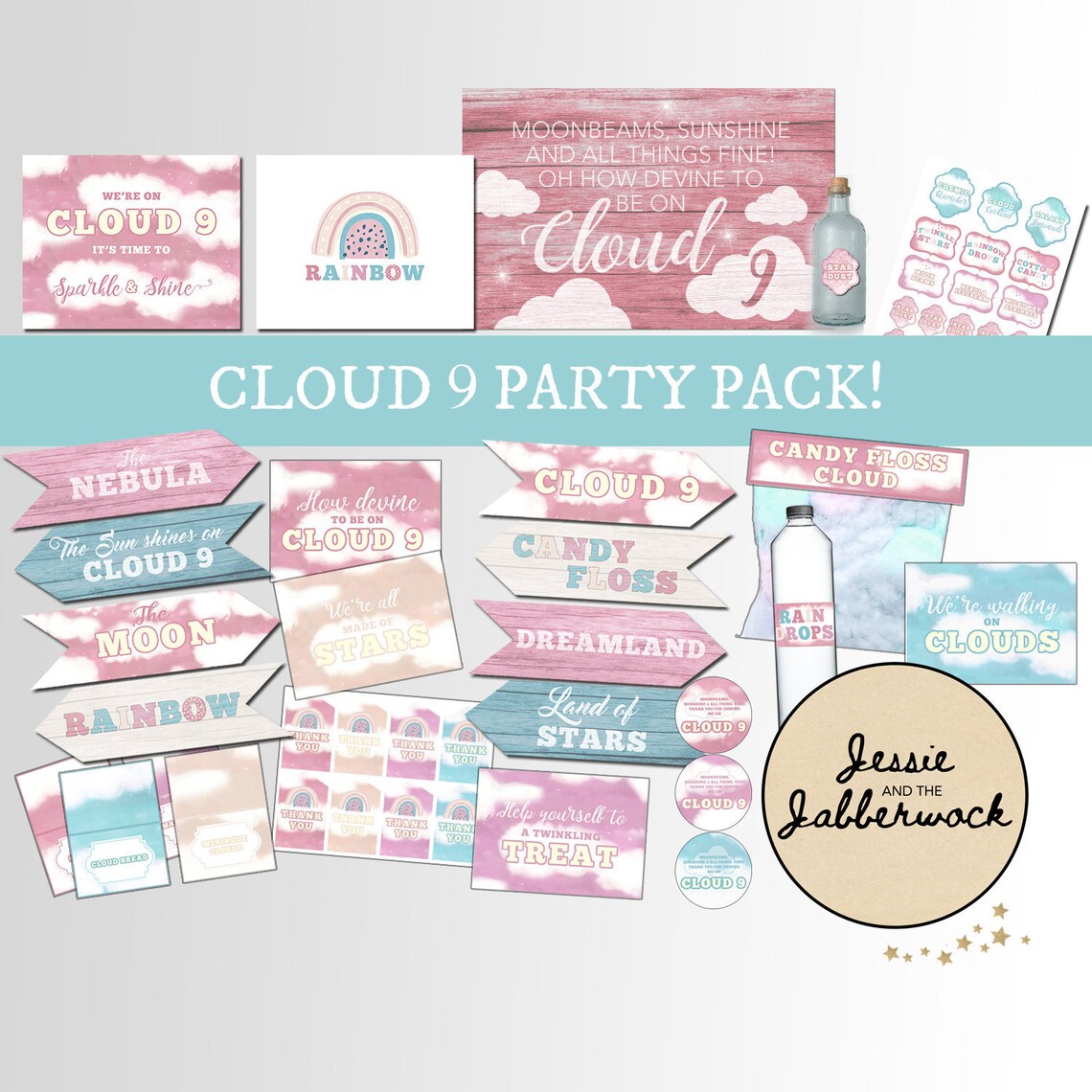 Cloud 9 Party Pack Printables | 9th Birthday Party Set | Celestial ...