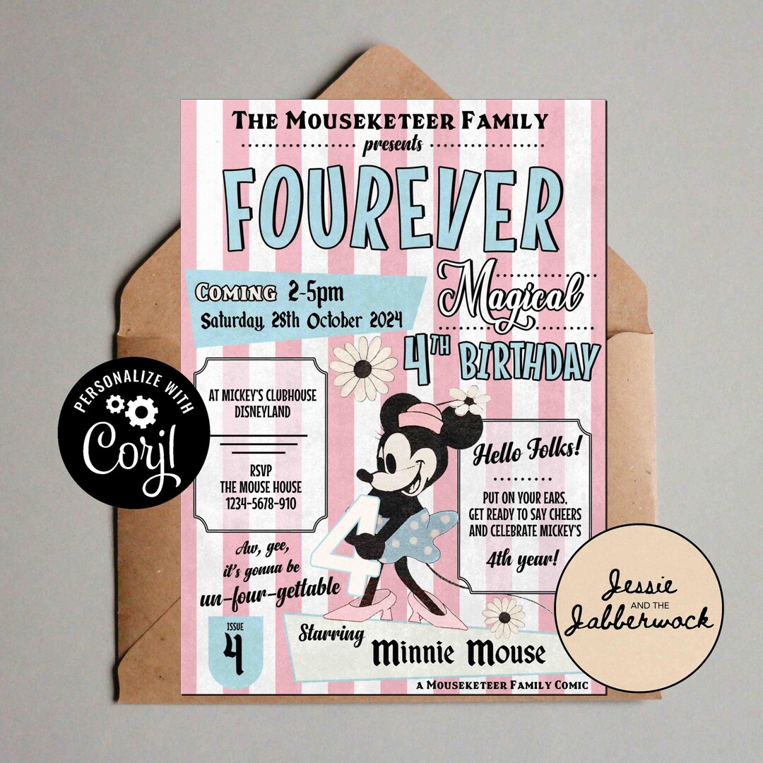 Minnie Mouse Fourever Magical 4th Birthday Invite, Un-four-gettable ...