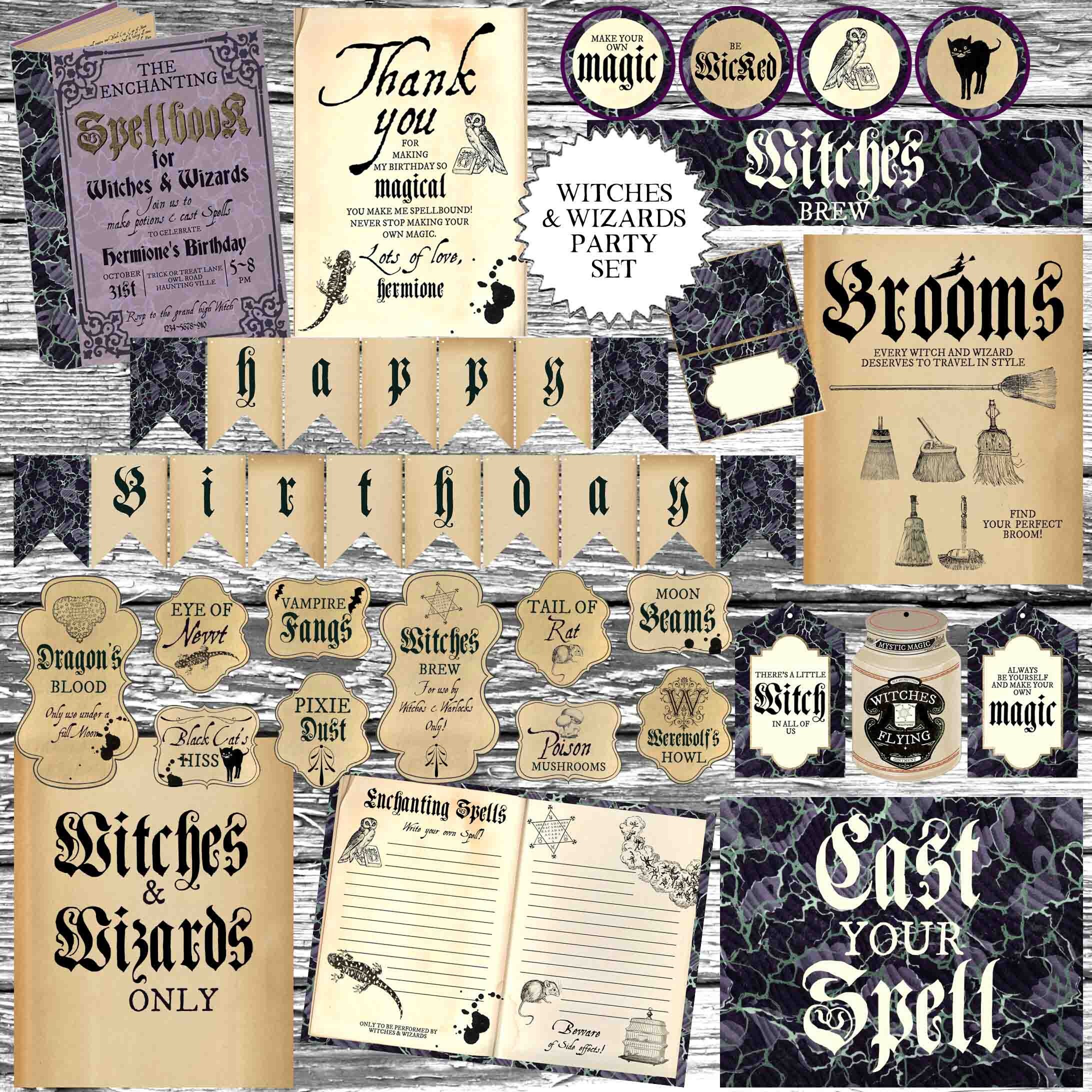 Spellbook Invitations, Magical Witches & Wizards Birthday Party Invites ...