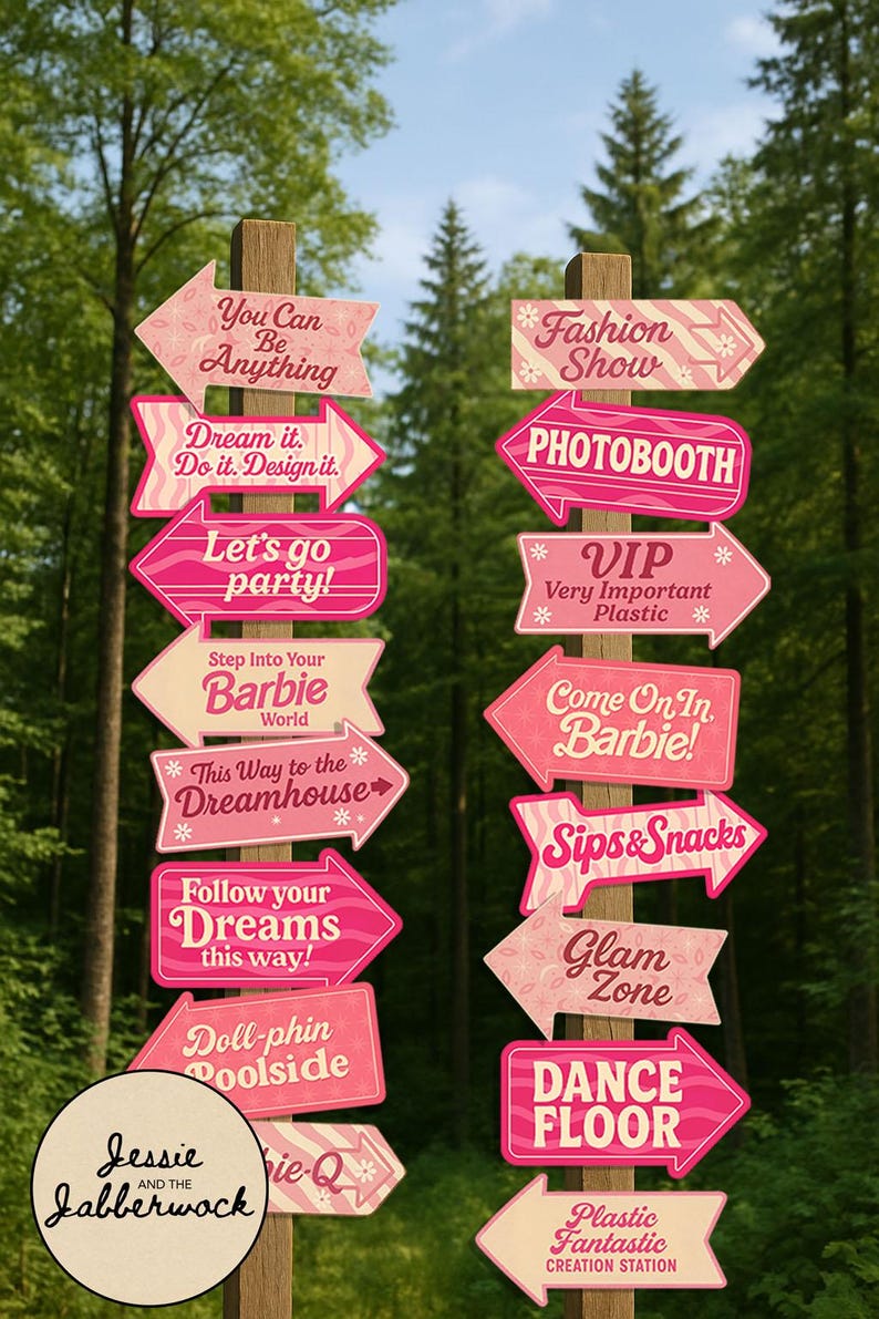 Pink Barbie Inspired Directional Signs Party Pack Printable | Retro ...