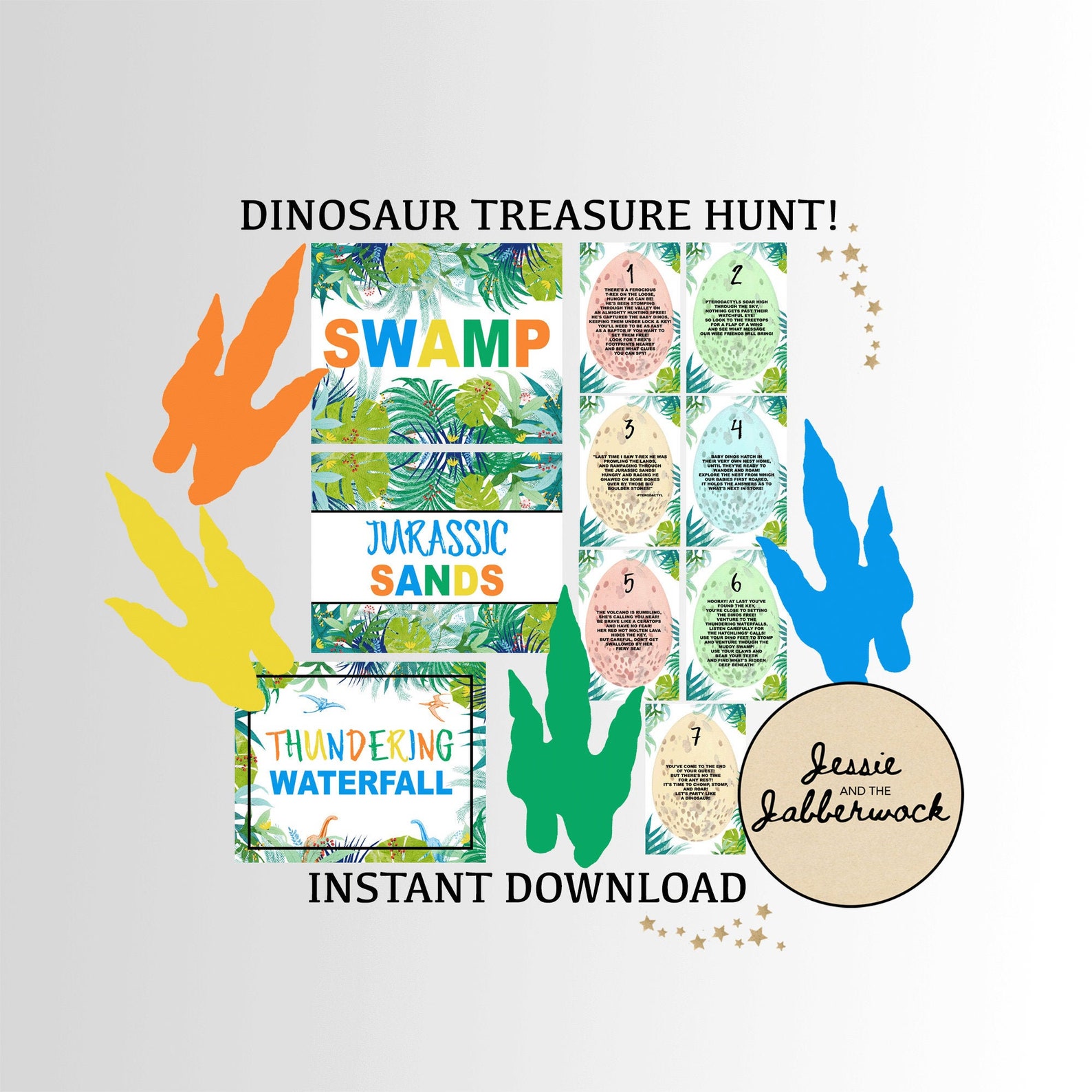 Dinosaur Treasure Hunt Clues, Scavenger Quest Set, Instant Download, 3 ...