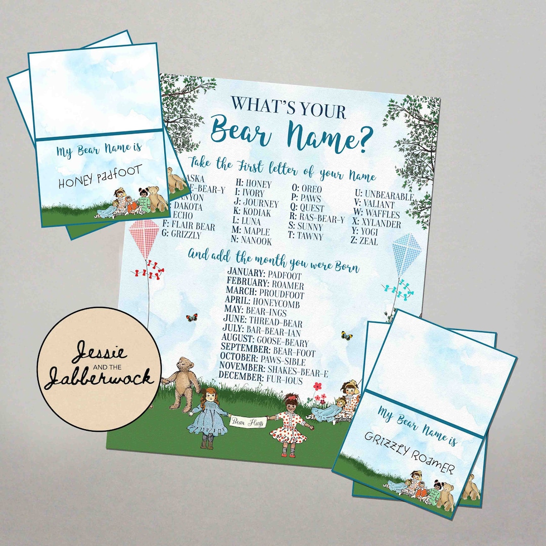 What's Your Bear Name Printable, Instant Download Party Game, Teddy ...