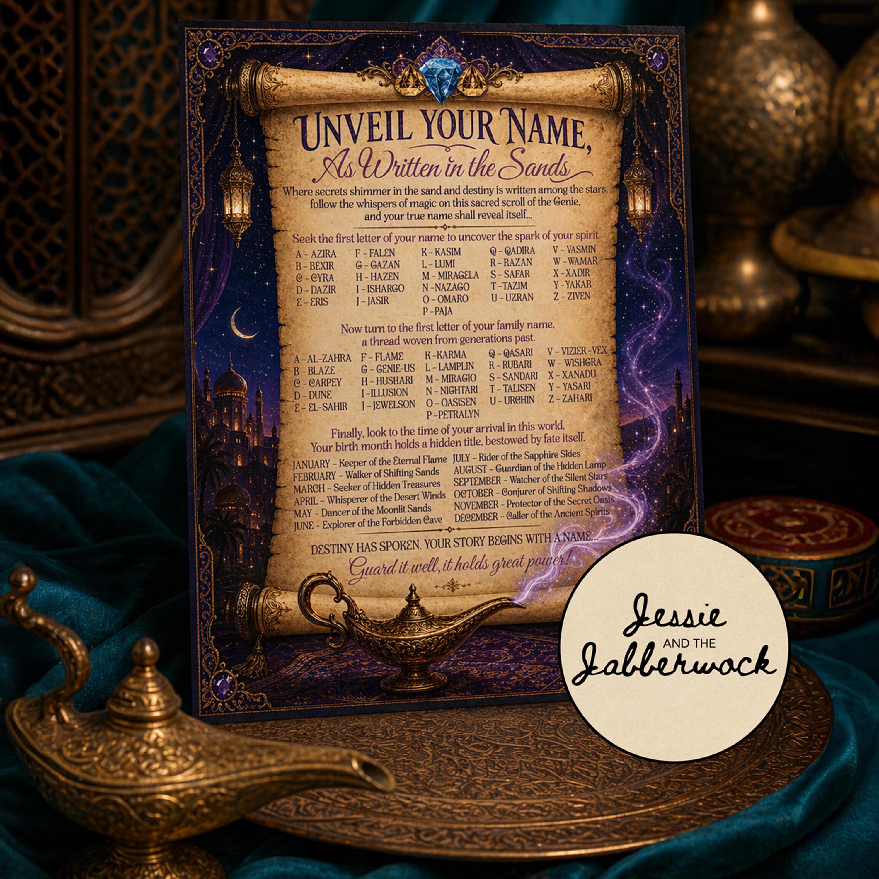 Genie Name Game Printable, Aladdin Party Activity, Arabian Nights Name ...