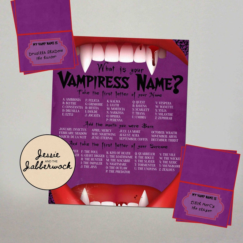 What's Your Vampire Name Printable Instant Download - Etsy