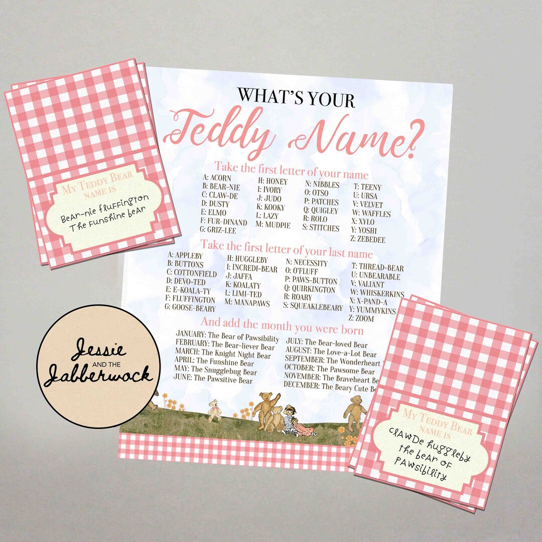 What's Your Teddy Name? Printable, Teddy Bear Picnic Party Instant ...