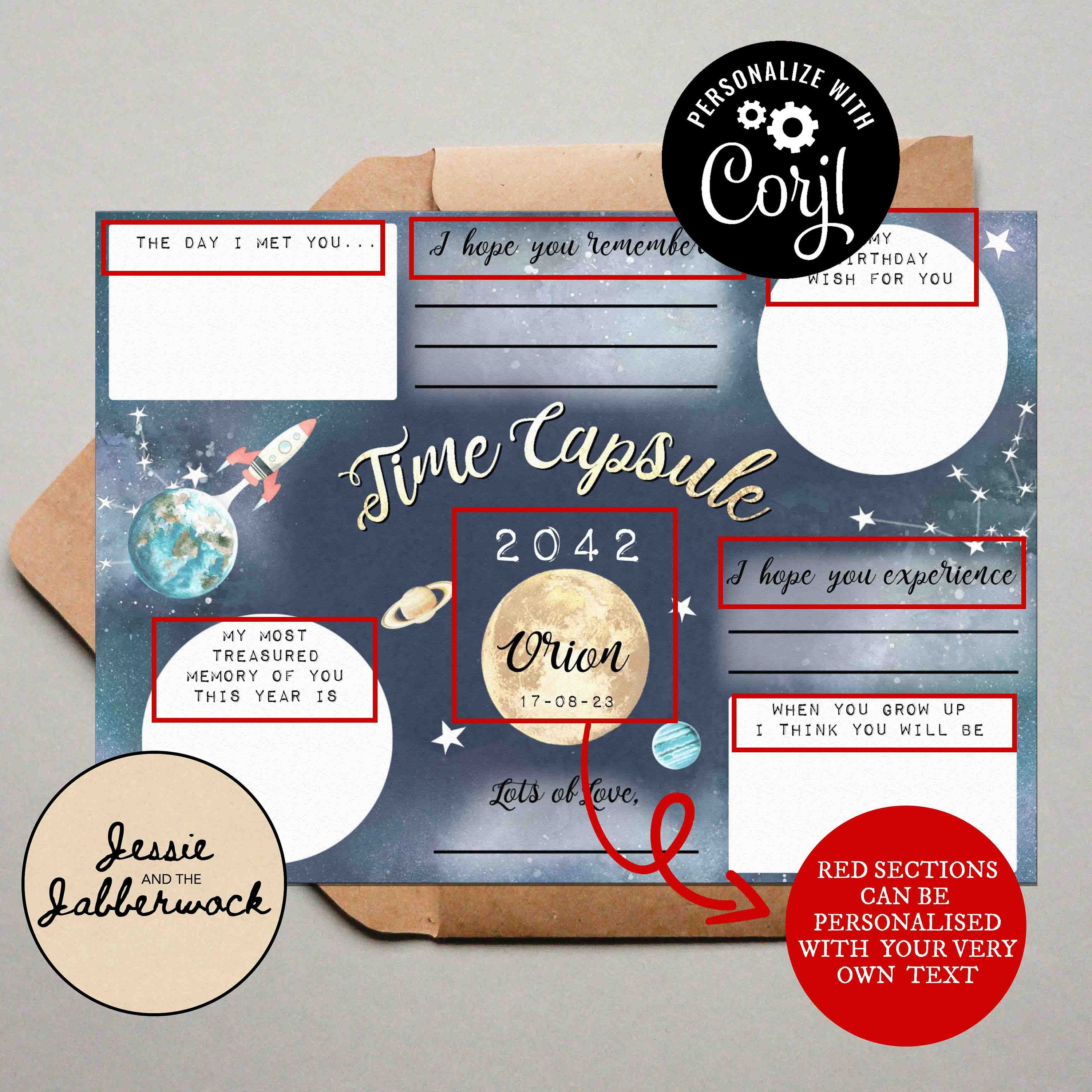 Space Time Capsule Templates | Galaxy First Birthday Memory Guestbook ...