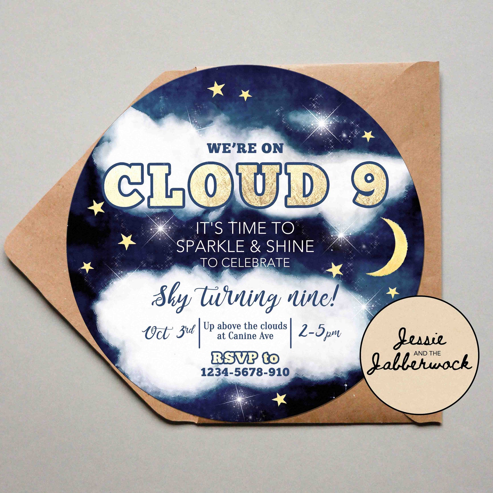 Cloud 9 Invitation 9th Birthday Invite Clouds Starry Night | Etsy
