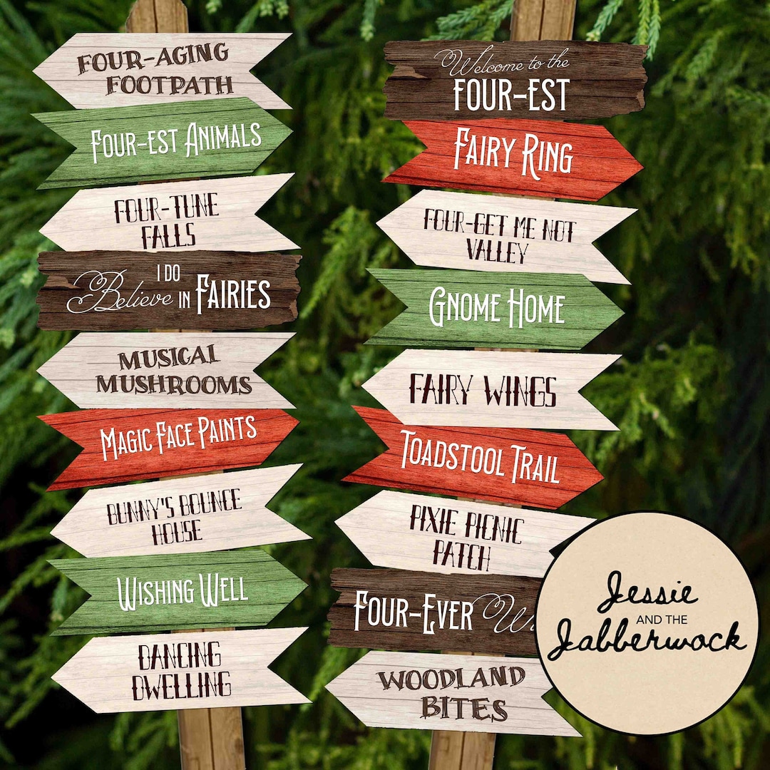 Forest 4th Birthday Directional Signs Party Pack Printable Fairy Four ...