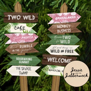 2nd Birthday Jungle Directional Signs Party Pack Printable | Pink TWO ...