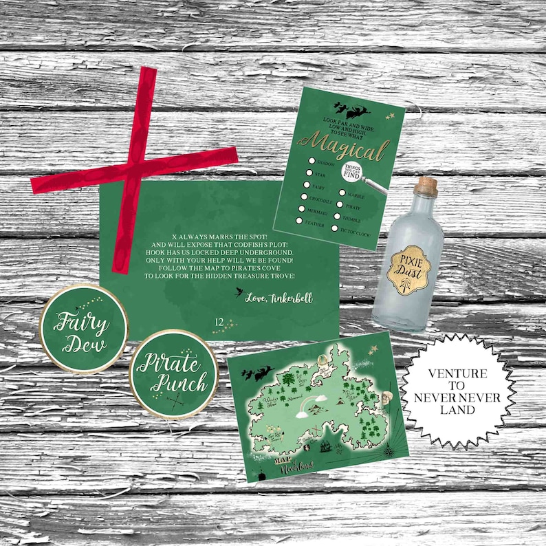 Neverland Treasure Hunt Clues | Peter Pan Party | Scavenger Hunt Quest ...