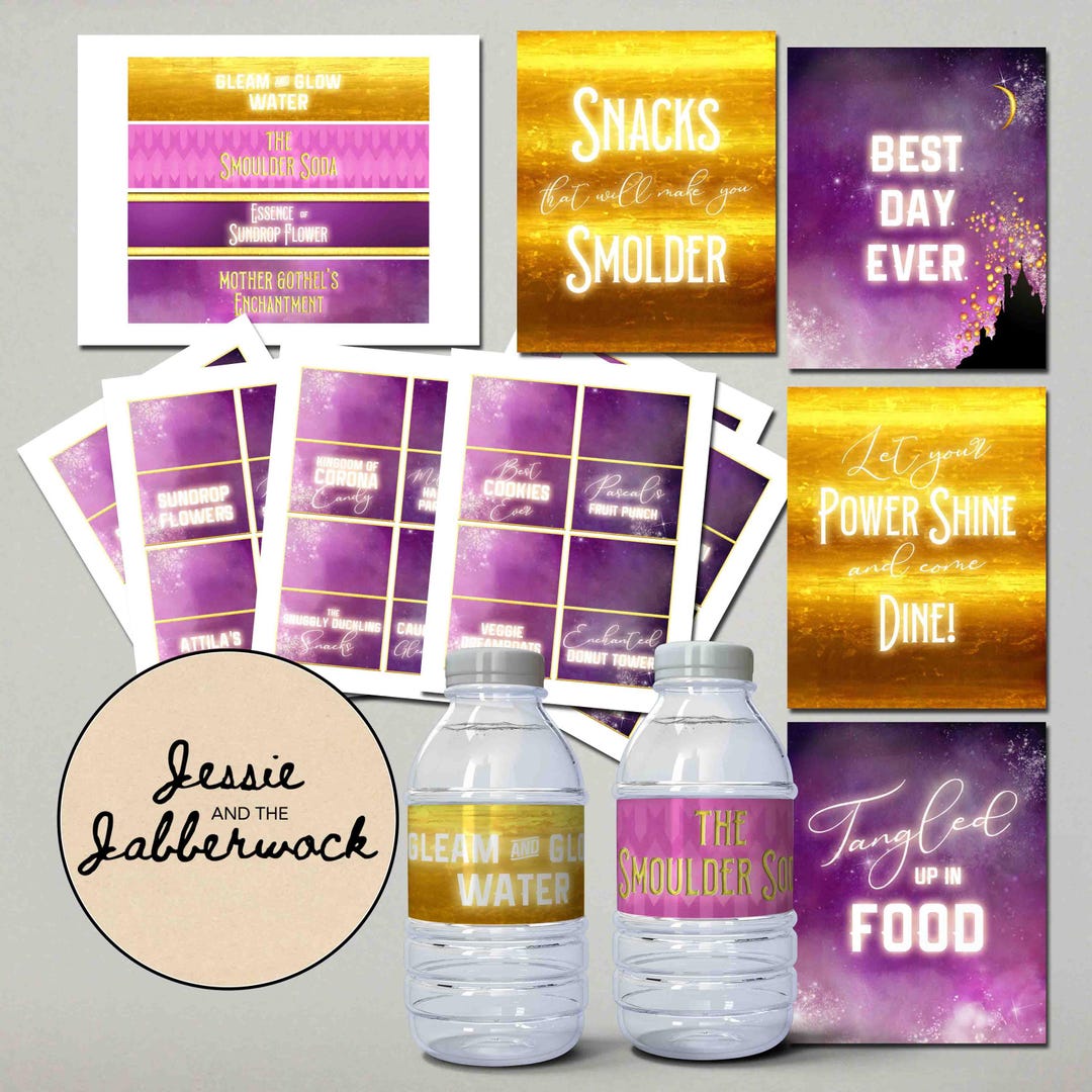 Tangled Party Food Water Bottle Labels Set | Food Tents | Instant ...