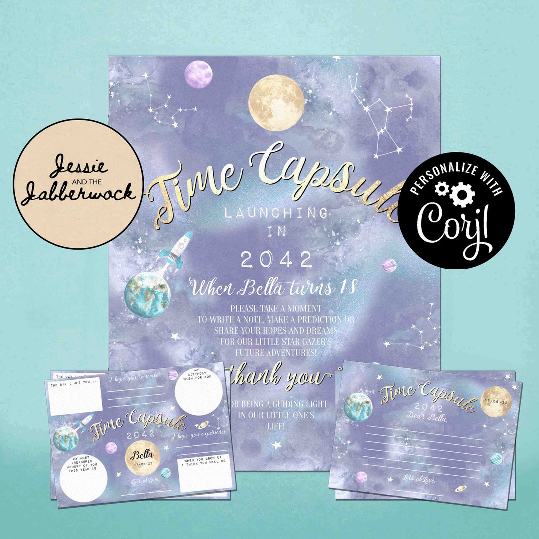Lilac Space Time Capsule Template | Galaxy Birthday Memory Guestbook ...