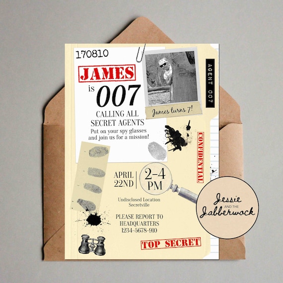 007 Party Invite James Bond 7th Birthday Invitation Secret | Etsy