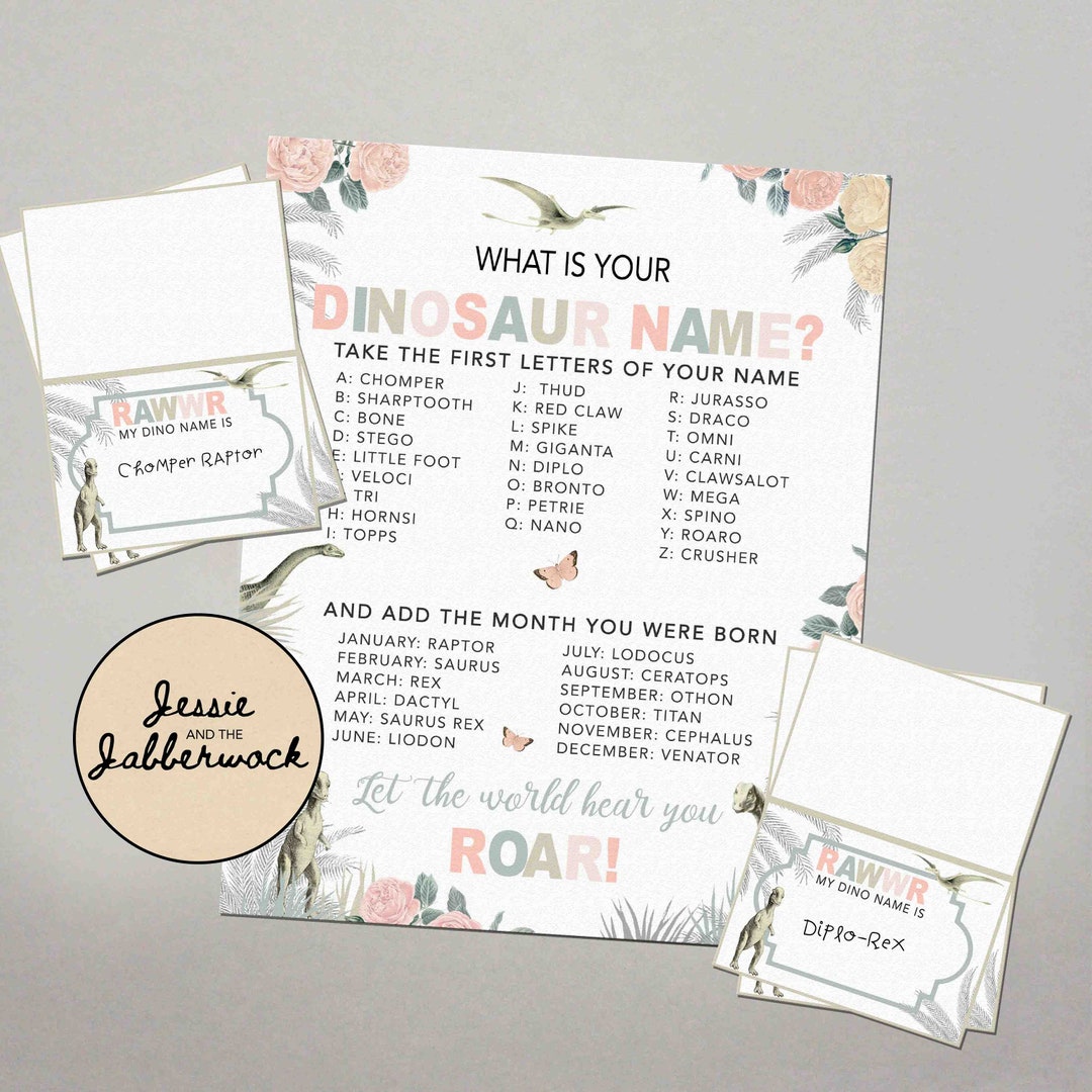 What's Your Dinosaur Name Printable Instant Download Party Game, Floral ...