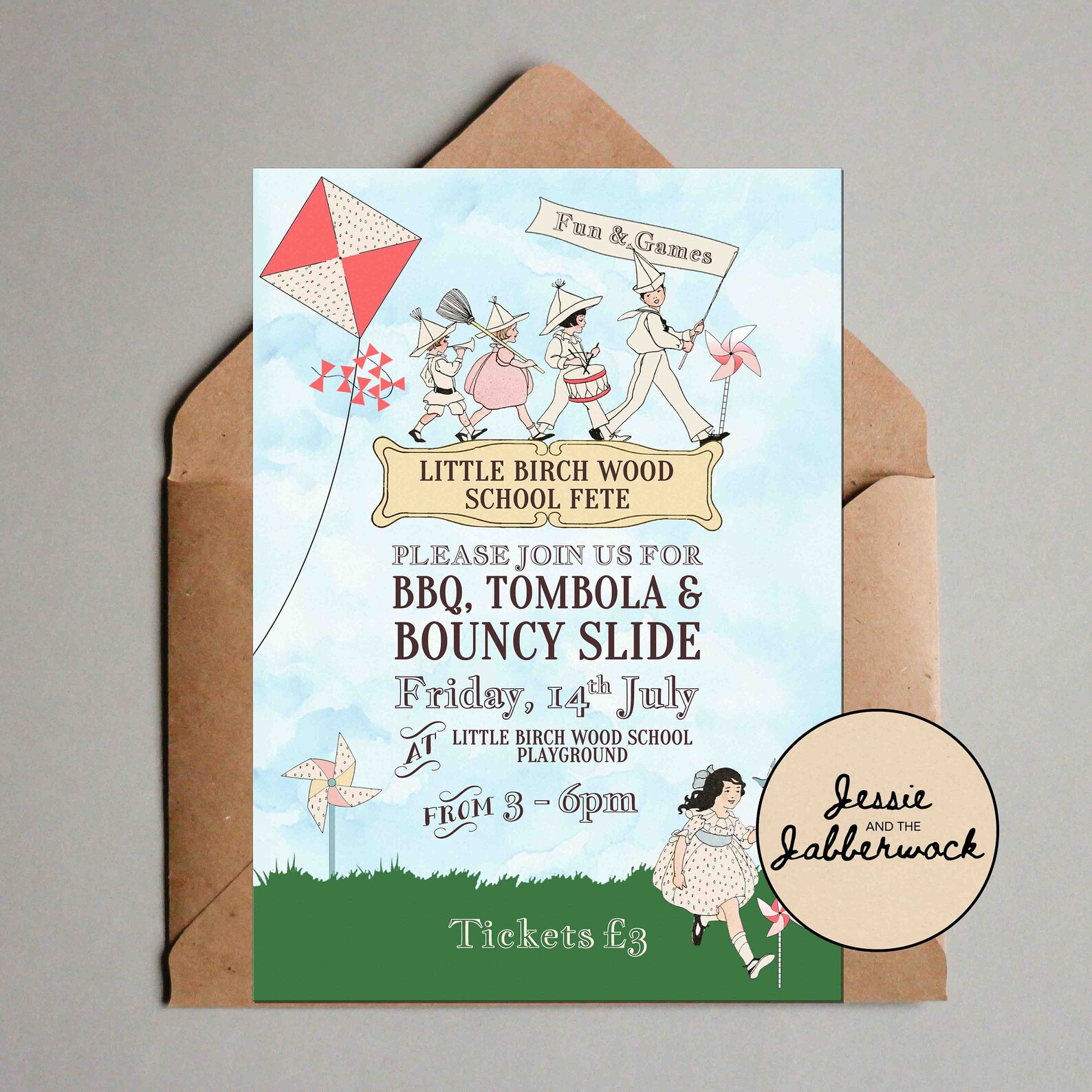 Vintage children Pinwheel Invitation school fete flyer Kite | Etsy