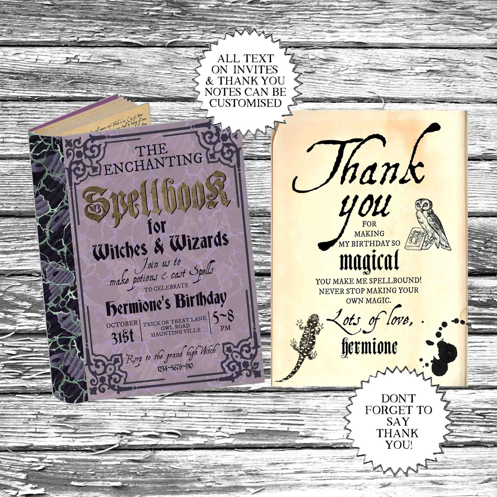 Spellbook Invitations, Magical Witches & Wizards Birthday Party Invites ...