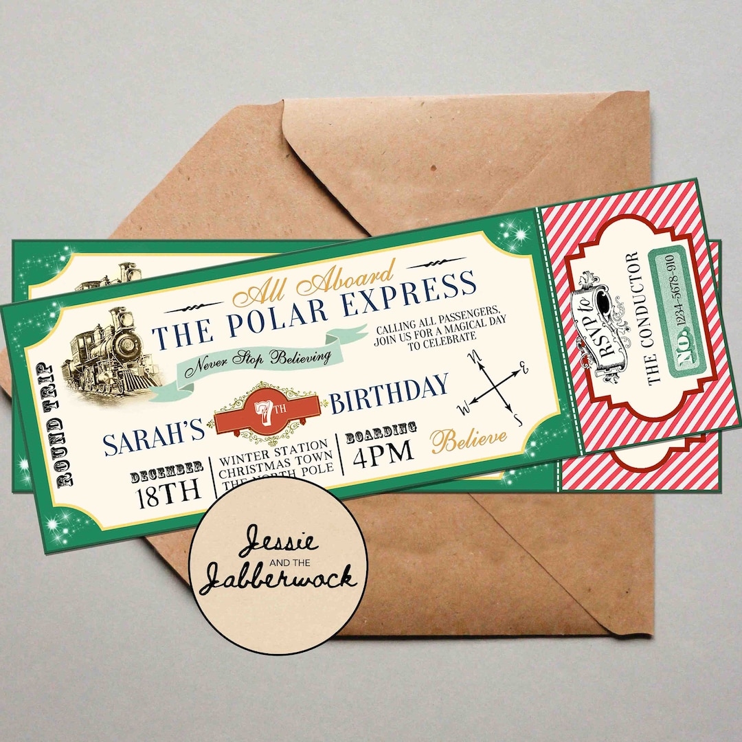 Polar Express Invitation, Believe Golden Ticket, Christmas Train Ticket ...