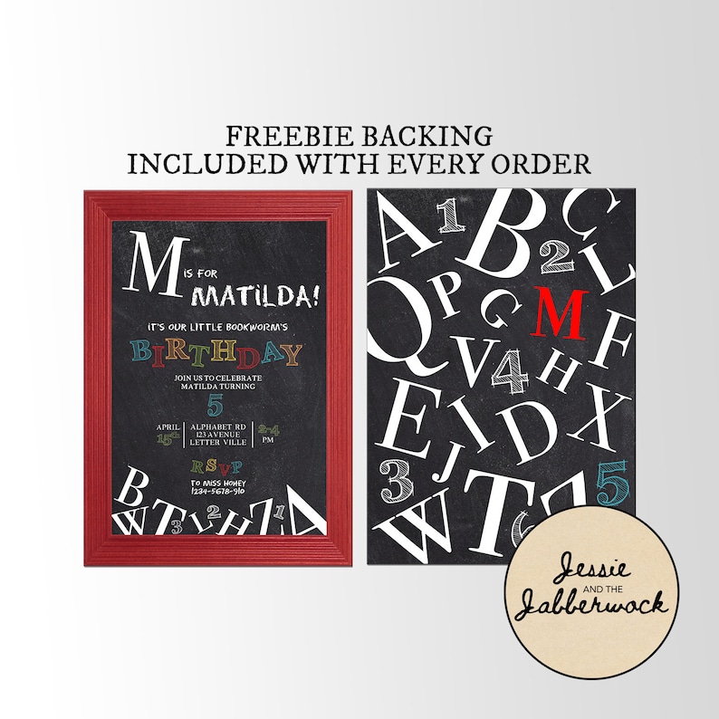 Matilda Party Invite A-Z Alphabet Invitation Chalkboard - Etsy UK
