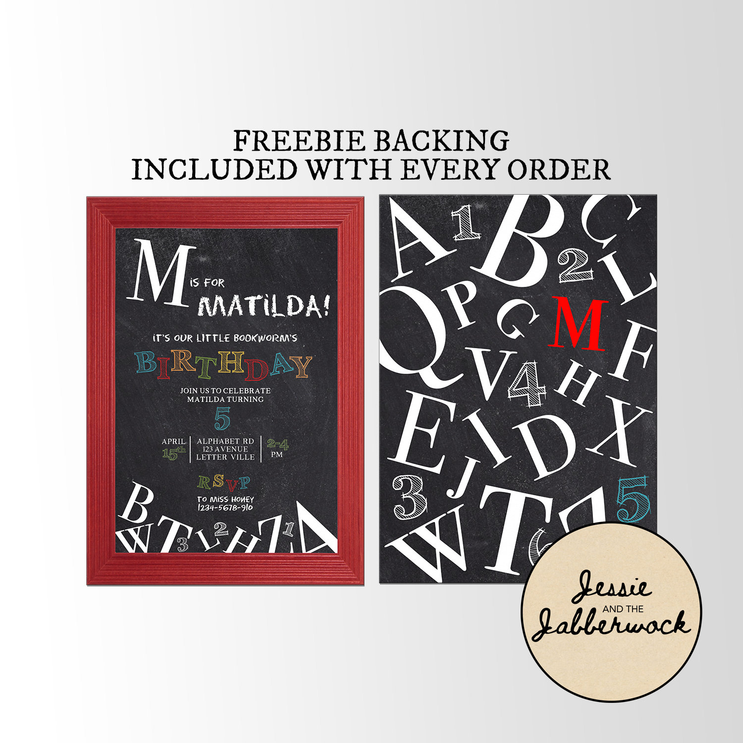 Matilda Party Invite A-Z Alphabet Invitation Chalkboard | Etsy UK