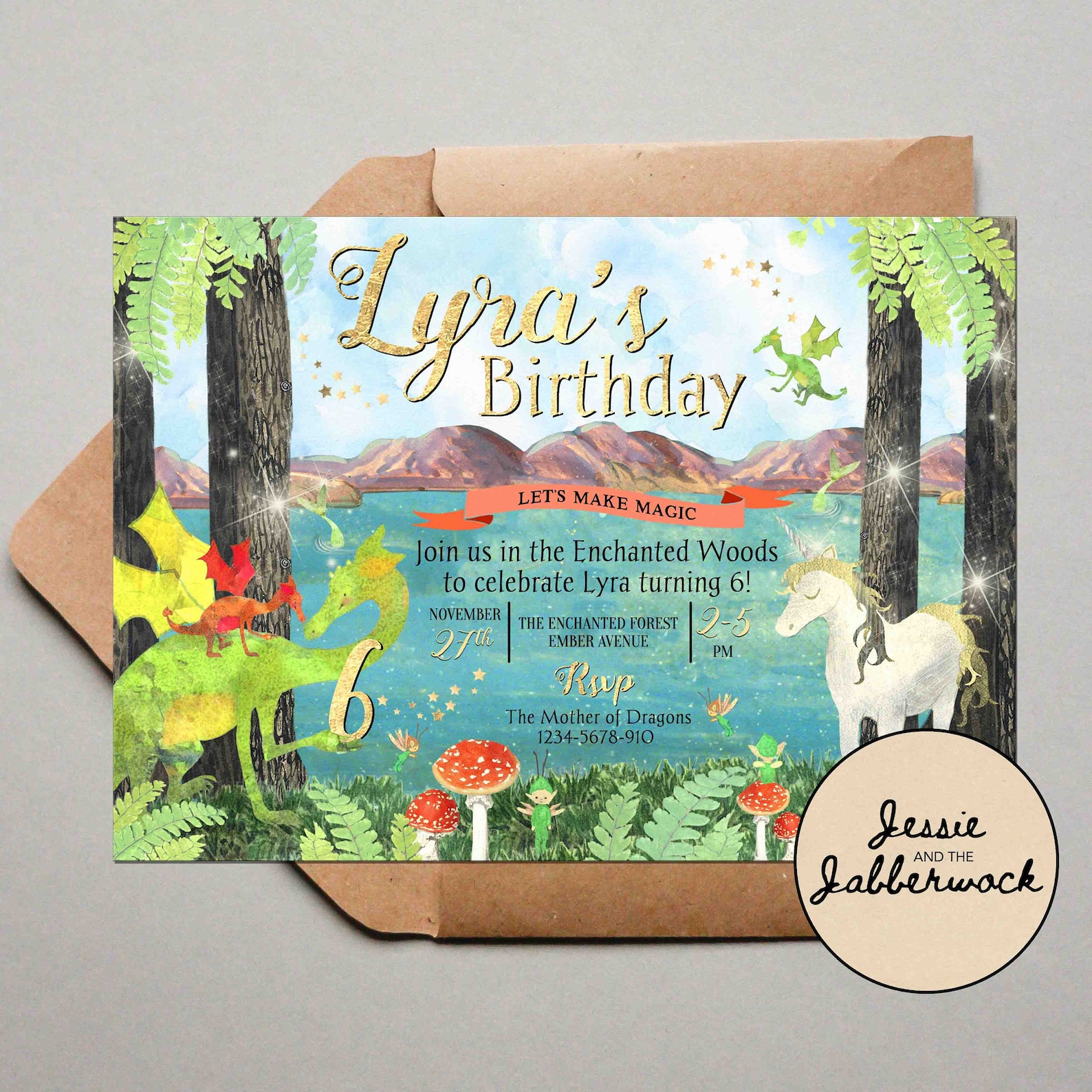 Magical Creatures Invite Dragon and Unicorn Invitation | Etsy