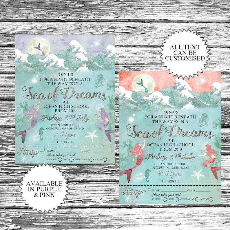 Sea of Dreams Prom Tear off Flyer Invites Under the Sea Event - Etsy