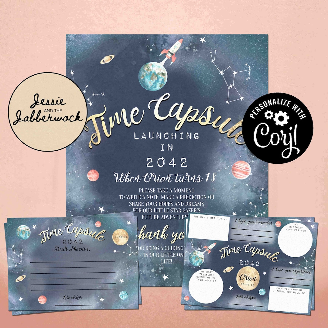 Space Time Capsule Templates | Galaxy First Birthday Memory Guestbook ...