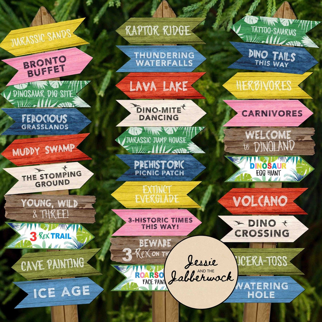 3-rex Dinosaur Directional Signs Party Pack Printable | Jurassic ...