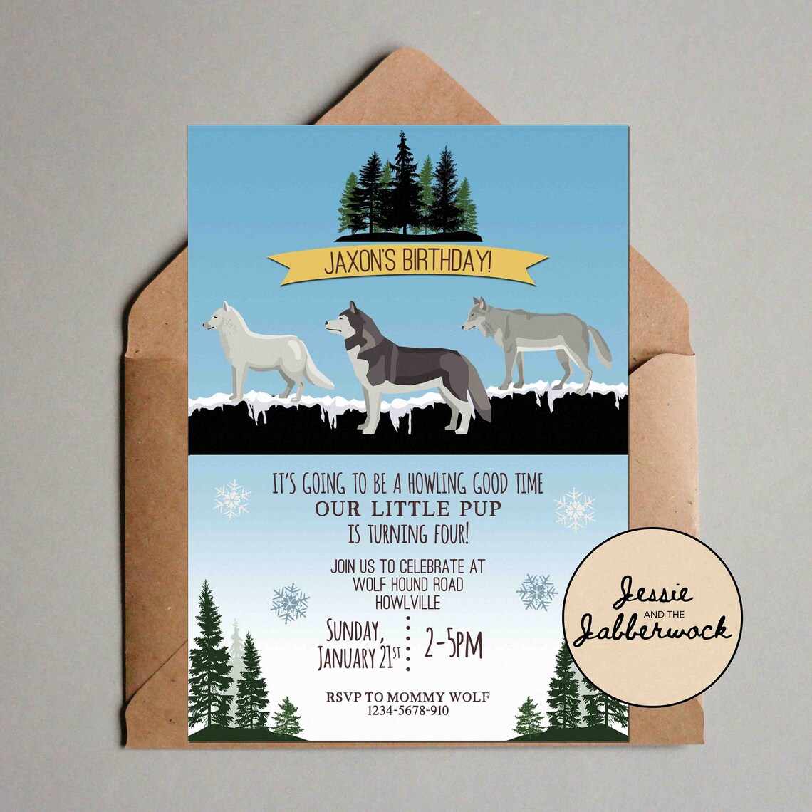 Wolf Invitation Snow pup Birthday invite Howling good party | Etsy