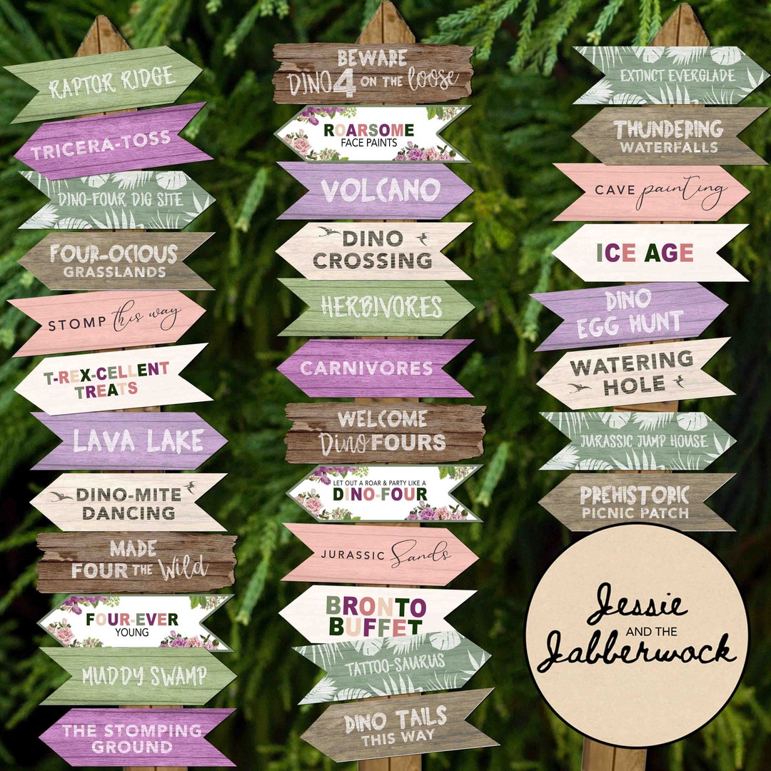 Floral 4th Dinosaur Directional Signs Party Pack Printable | Jurassic ...