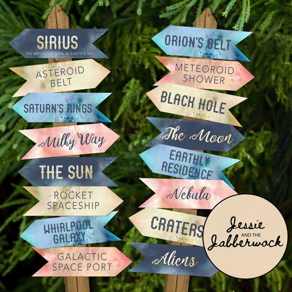 Space Directional Signs Party Pack Printables Galaxy | Etsy