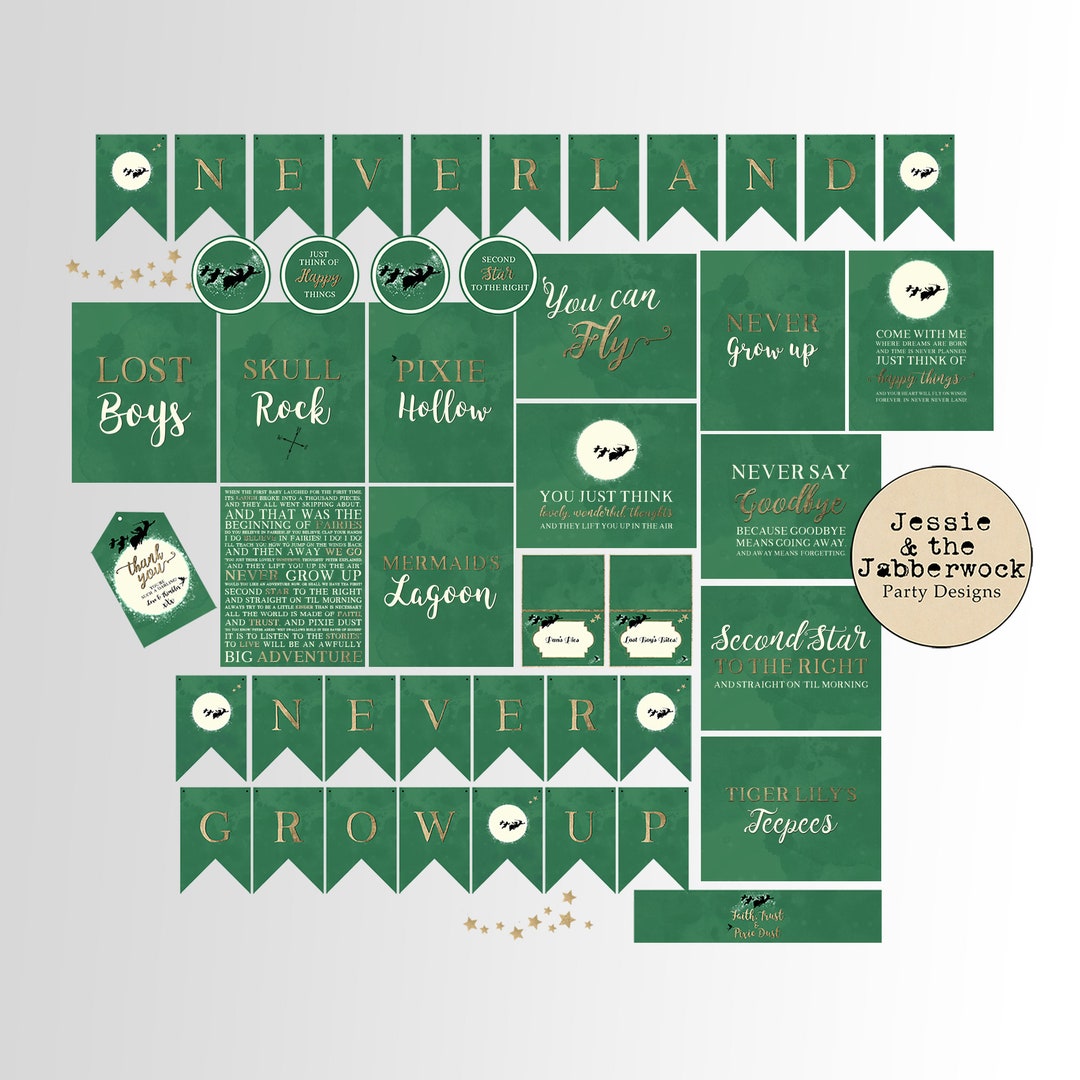 Neverland Party Set Instant Download, Peter Pan, 8x10 Prints, Buntings ...