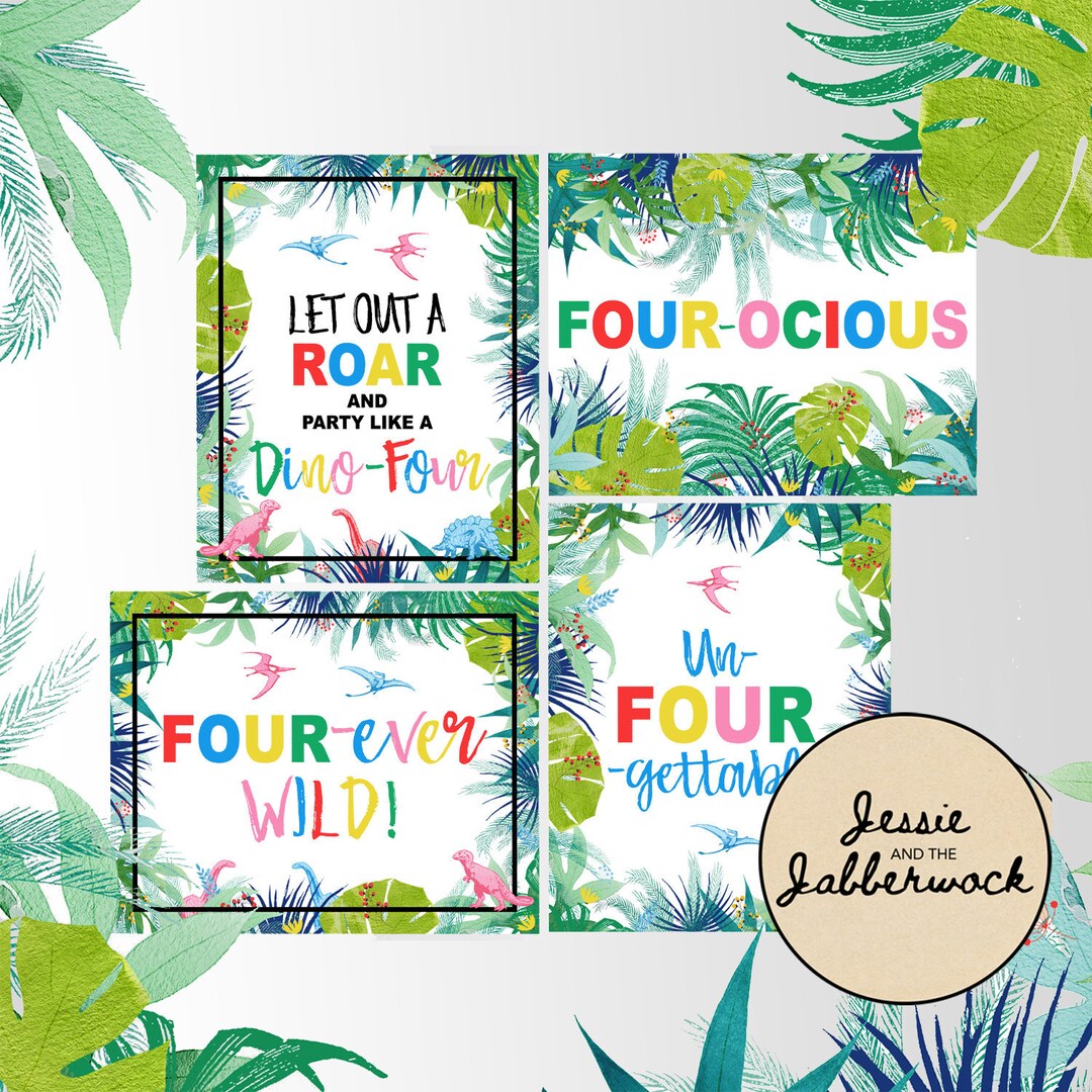 Dinofour Birthday Signs | Printable, Instant Download | Rainbow ...