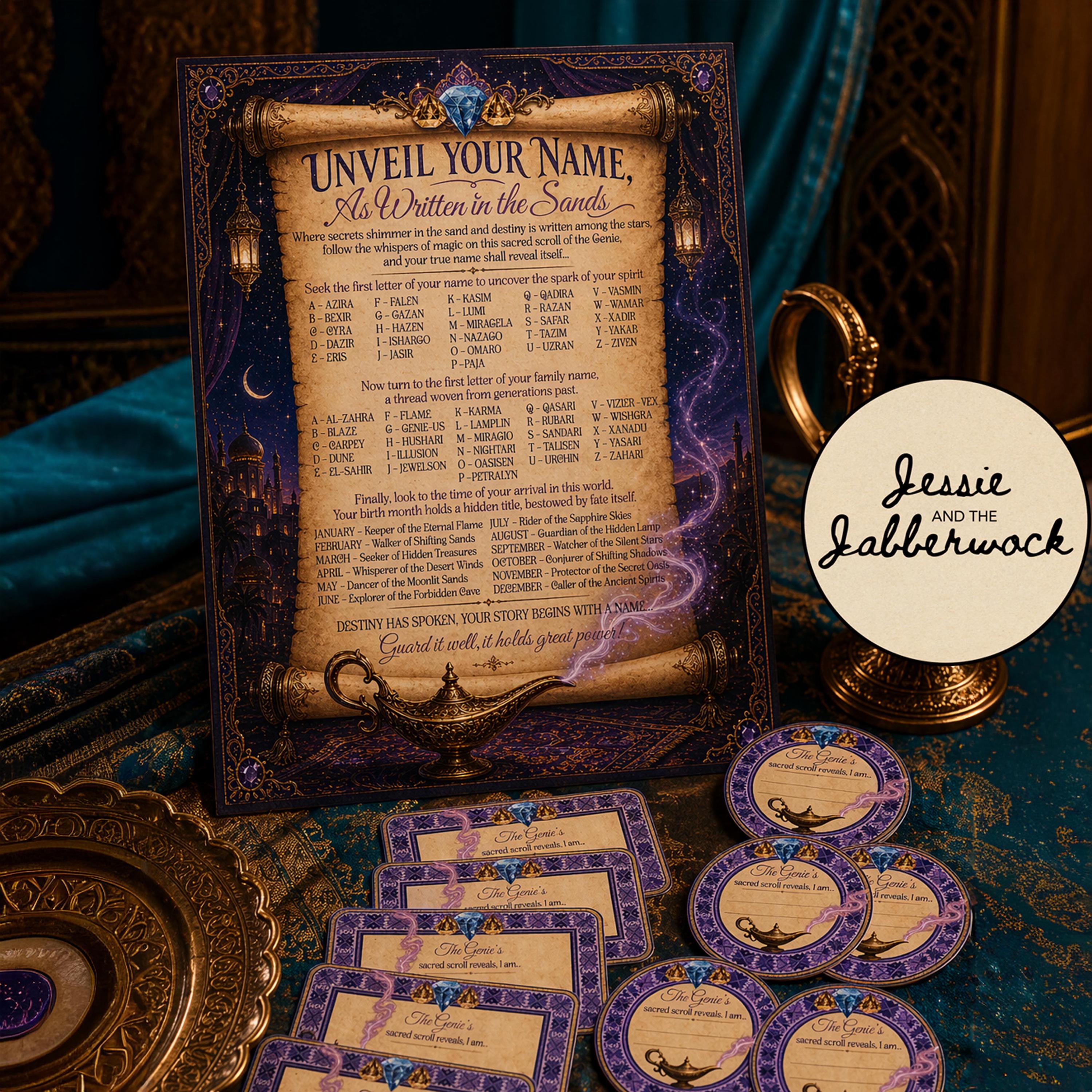 Genie Name Game Printable, Aladdin Party Activity, Arabian Nights Name ...