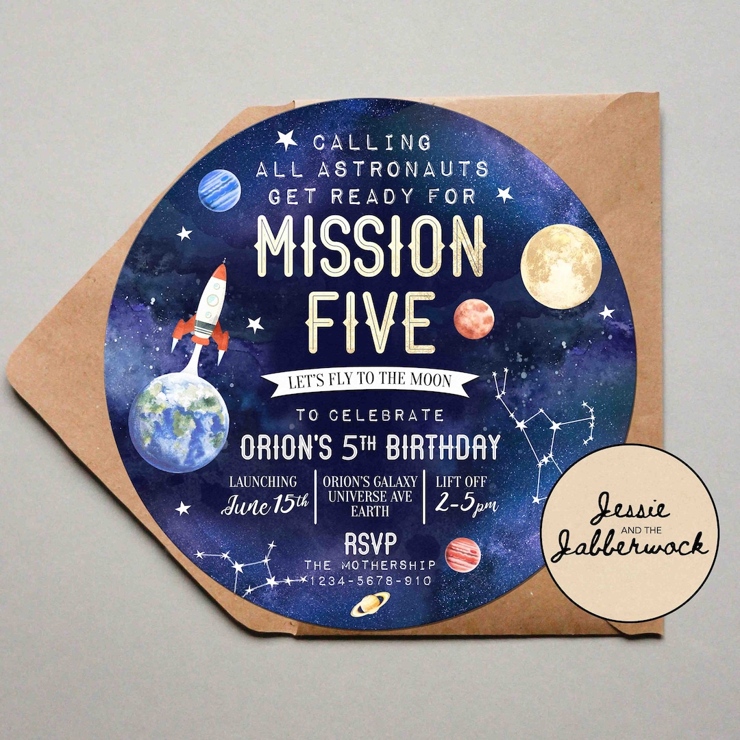 Space Mission Birthday Invitation, Galaxy Nebula, Round Planets Party ...