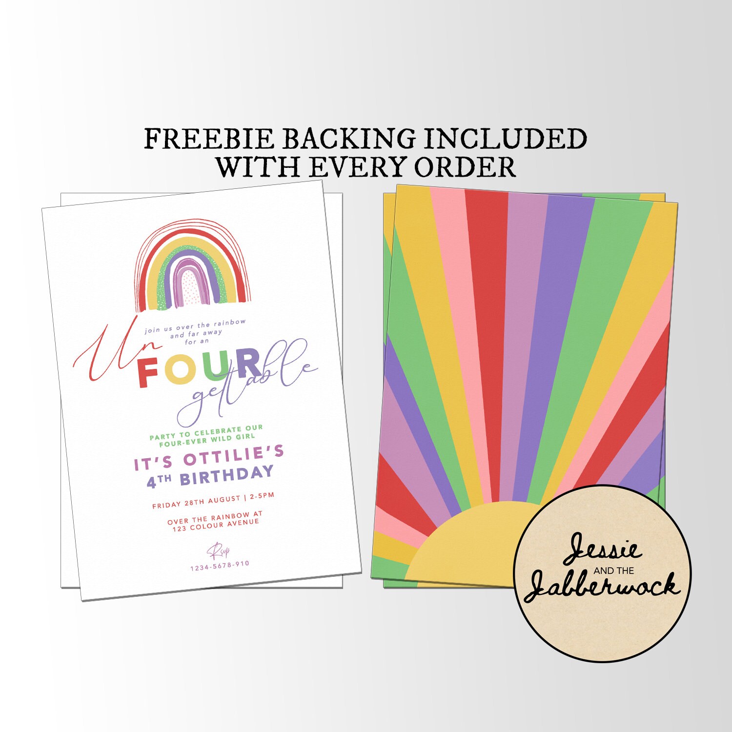 Rainbow 4th Birthday Invite | Un-four-gettable Party | Colourful ...