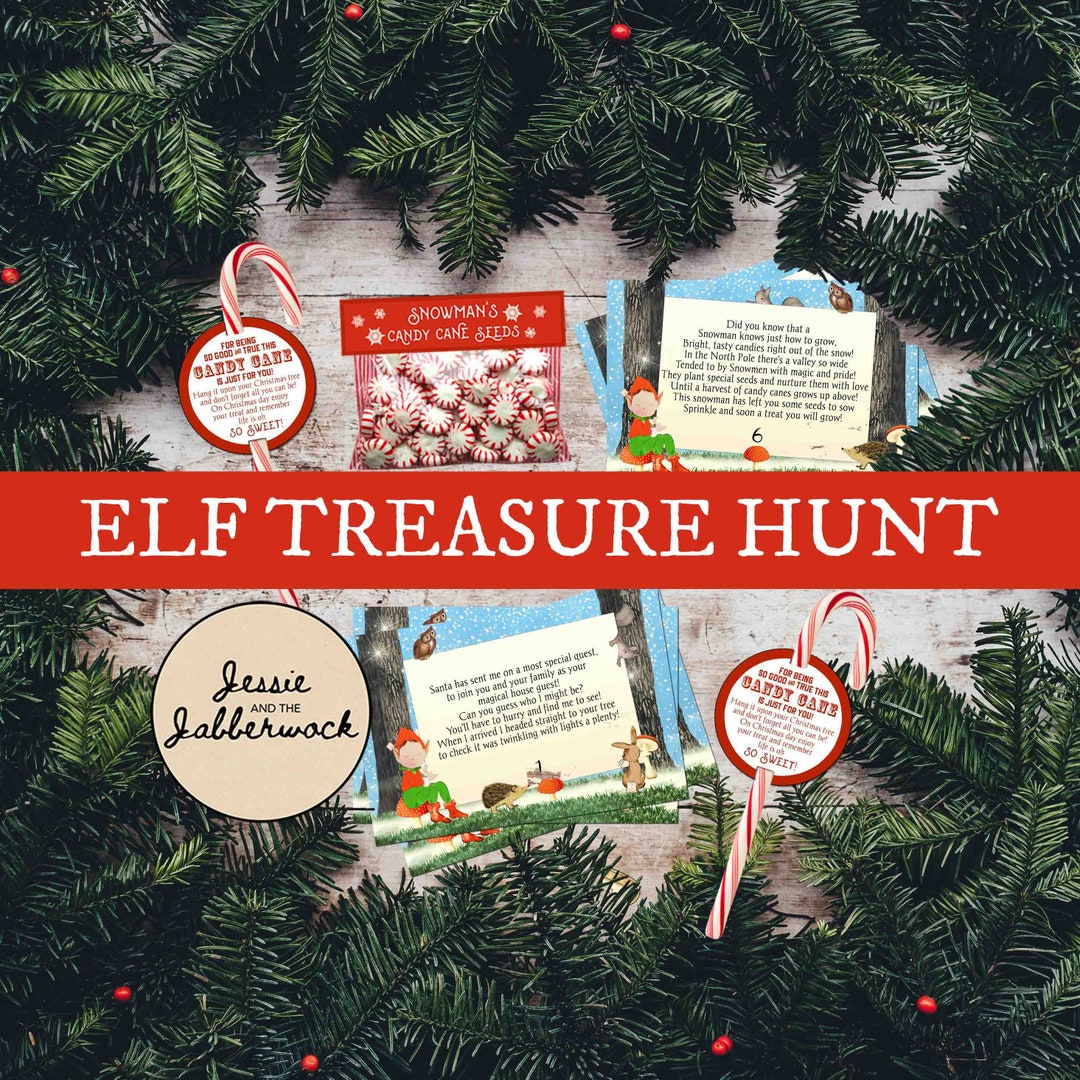 Elf Treasure Hunt Clue Set, Christmas Scavenger Hunt Clues, Quest Party ...