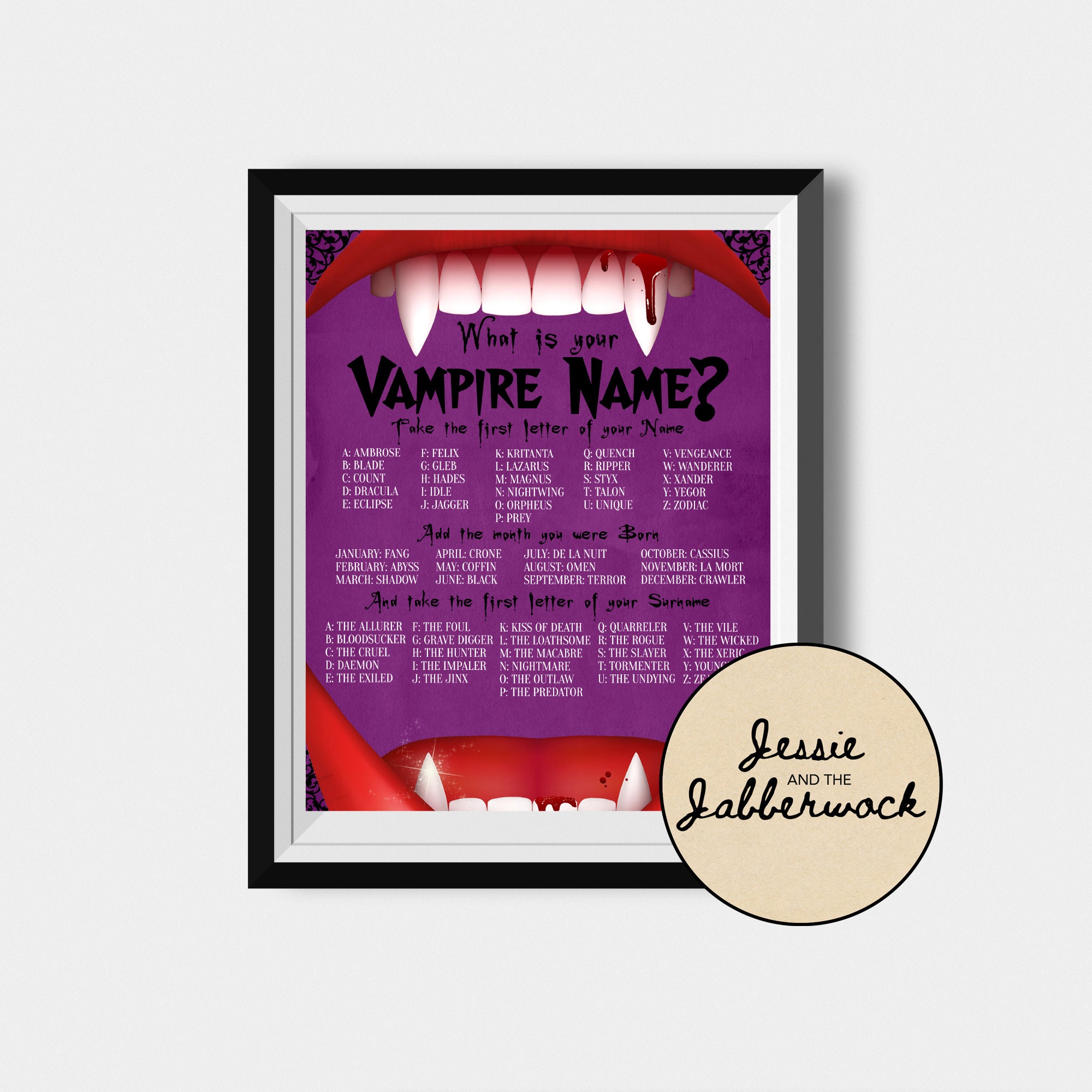 What's Your Vampire Name? Printable, Instant Download Party Game ...