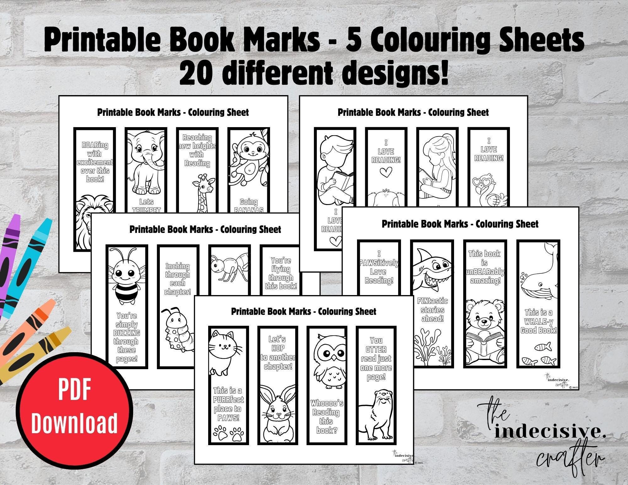Printable Colouring Sheet - Printable Book Marks - 20 Designs - Etsy