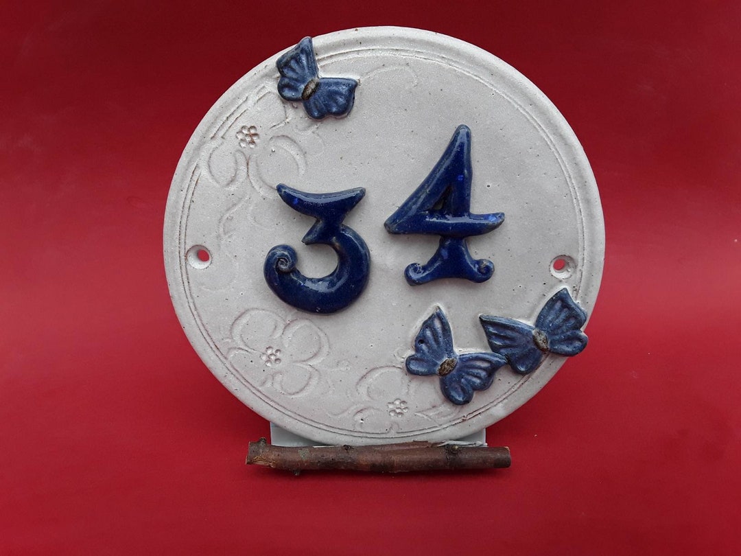 House Number in Stoneware Pottery Decorated With Applied Blue ...