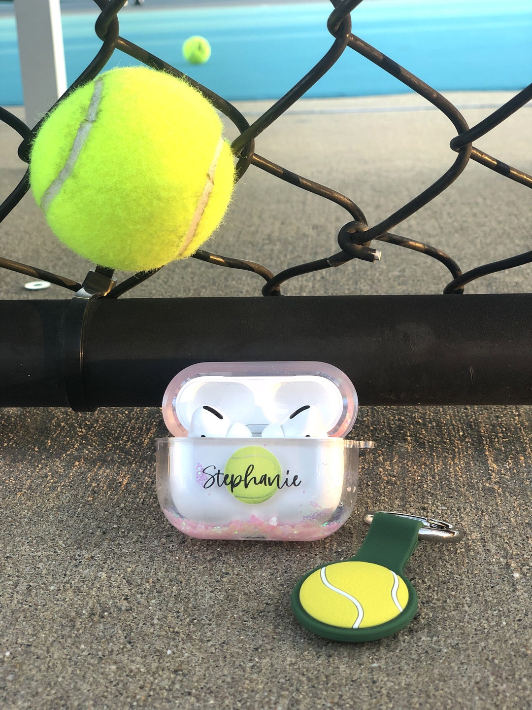 Glitter Customized Sports Airpods Pro Case With AirTag Girls Tennis ...