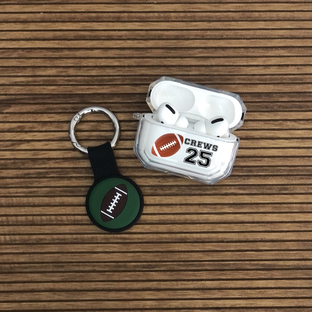 Football Airpods Case With AirTag Keychain Holder Personalized Gift ...