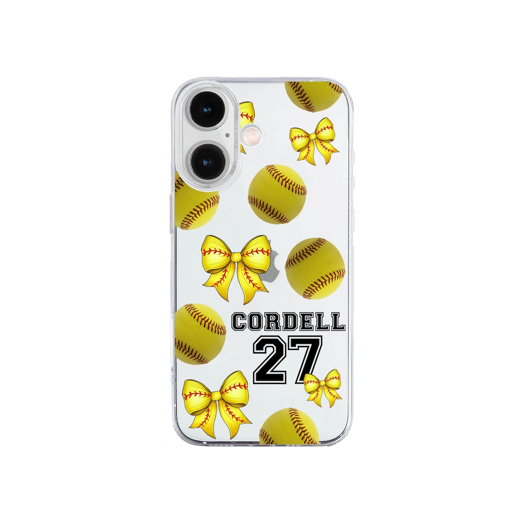 CLEAR Coquette Personalized Softball Phone Case Custom Softball Bow ...