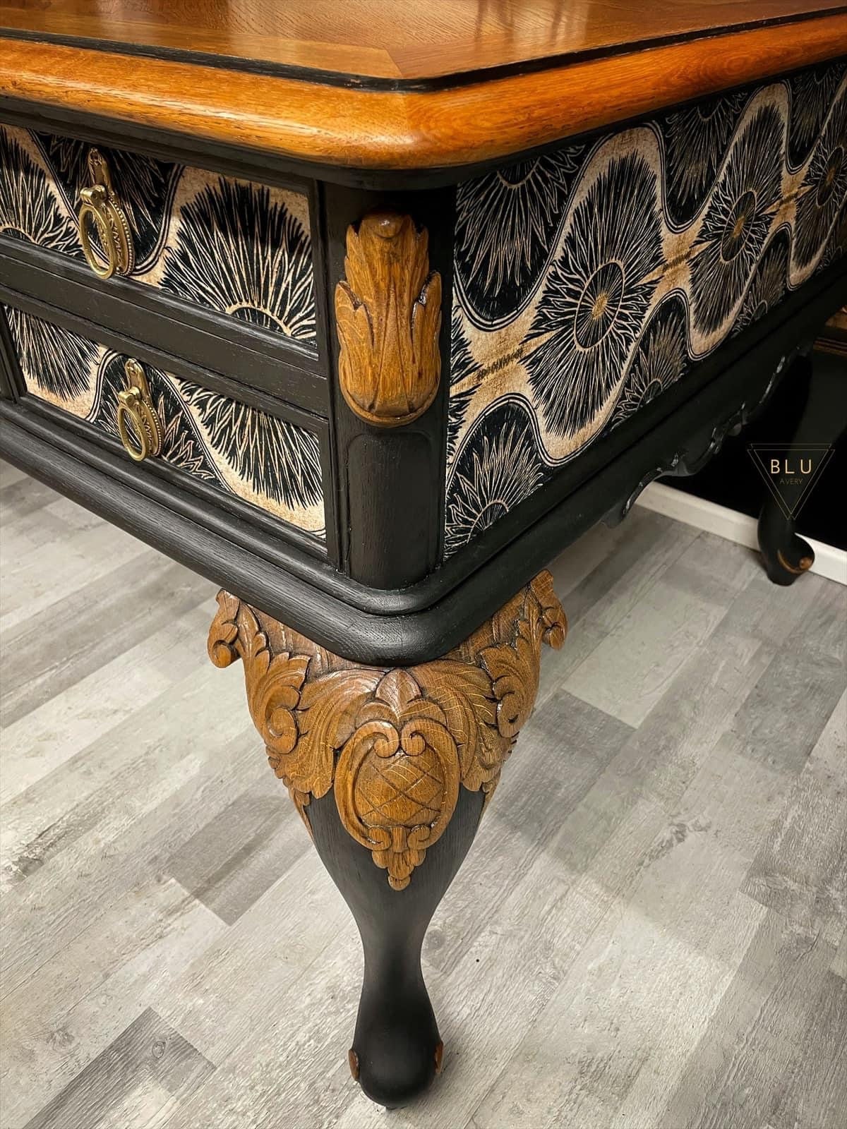 Desk, Table, Home Office, Painted Black, Velvet Fabric Decoupage, Anna ... Desk, Table, Home Office, Painted Black, Velvet Fabric Decoupage, Anna ...