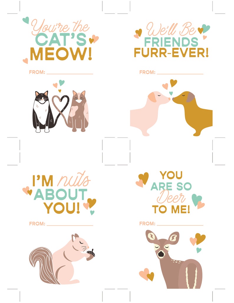 DIGITAL DOWNLOAD - Printable Cute Critters Punny Valentine Cards - Etsy