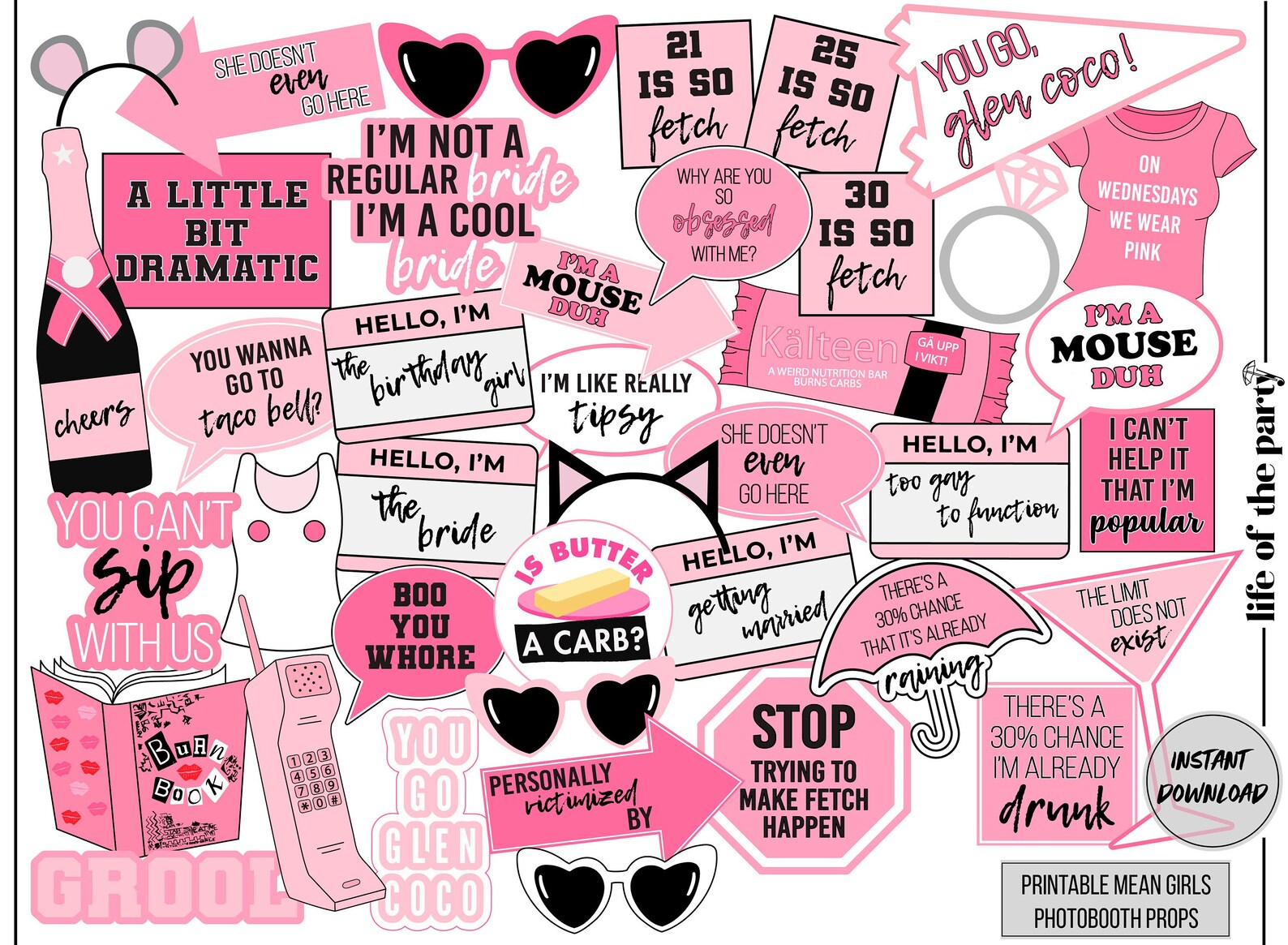 Mean Girls Photo Booth Props / 40 Props / Bachelorette / Bride | Etsy